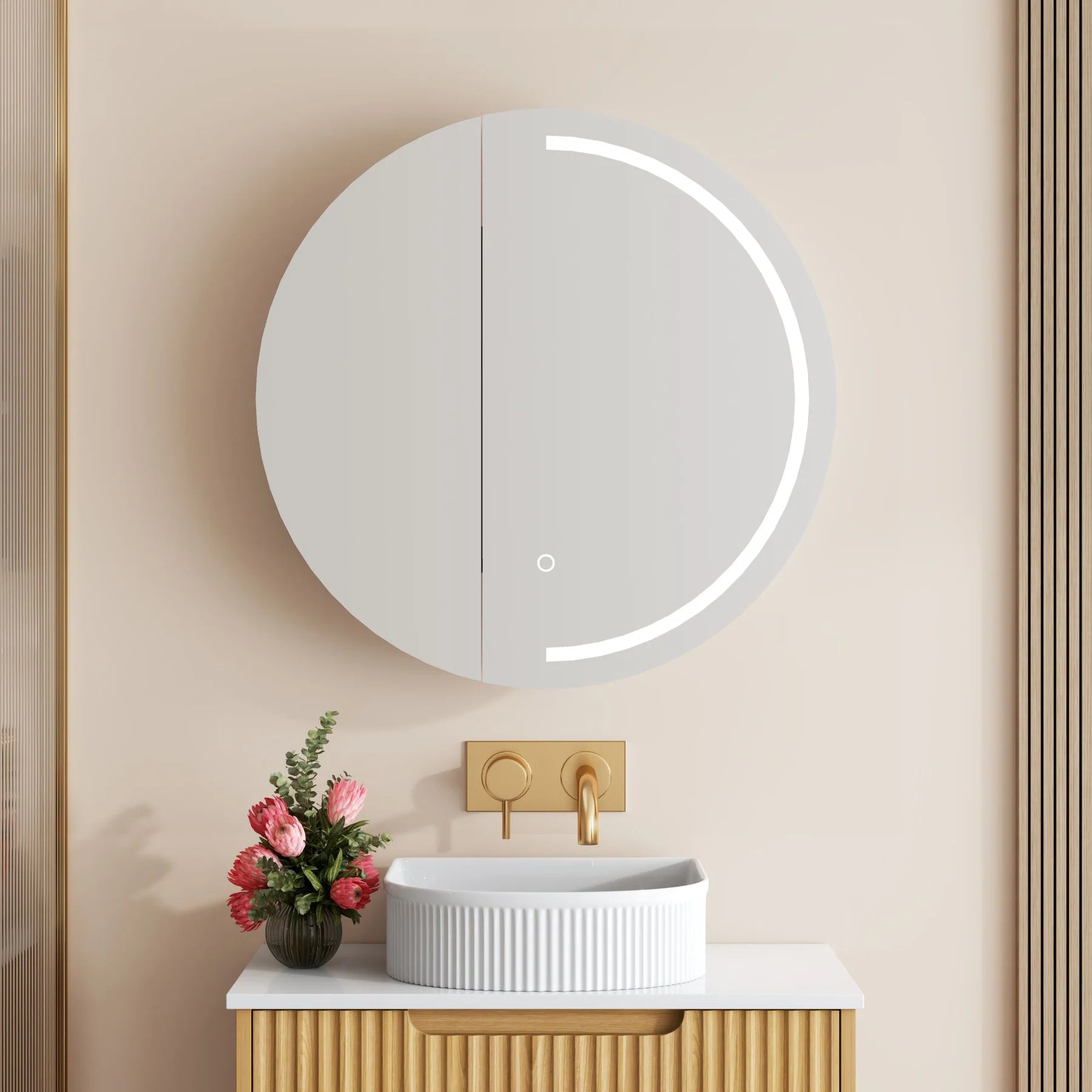 Athena 750mm LED Round Wall-Hung Shaving Cabinet - Single Door - BSD