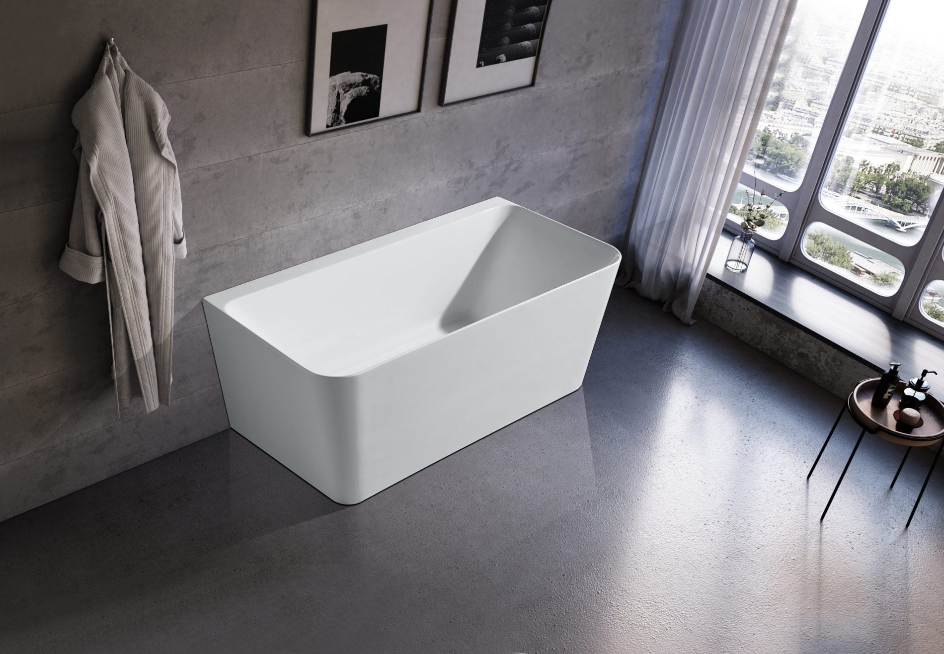 Fortuna 1700mm Back To Wall Freestanding Bath Gloss White No Overflow - BSD