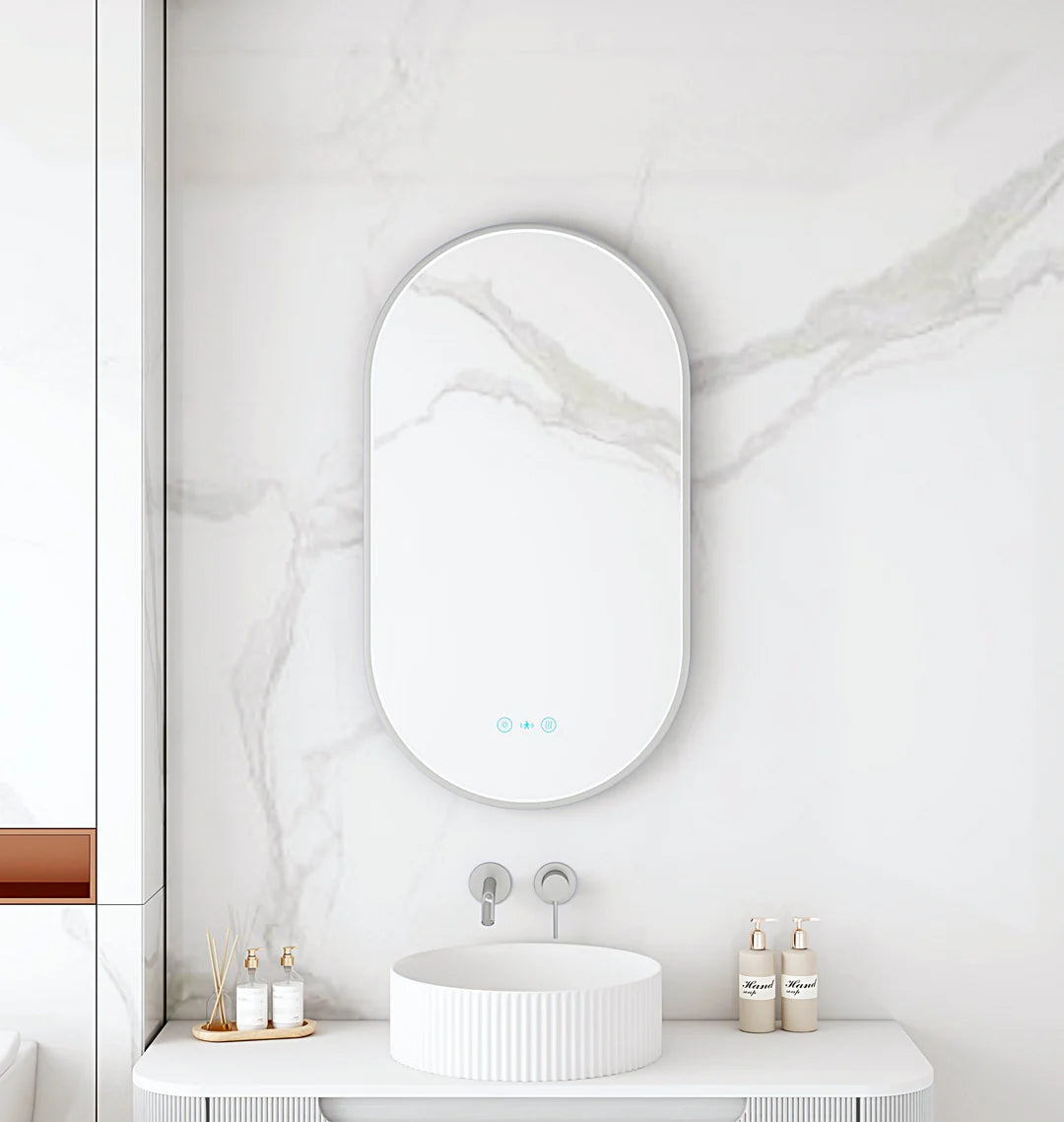 Maia 500×900mm LED Oval Mirror – Brushed Nickel Frame - BSD