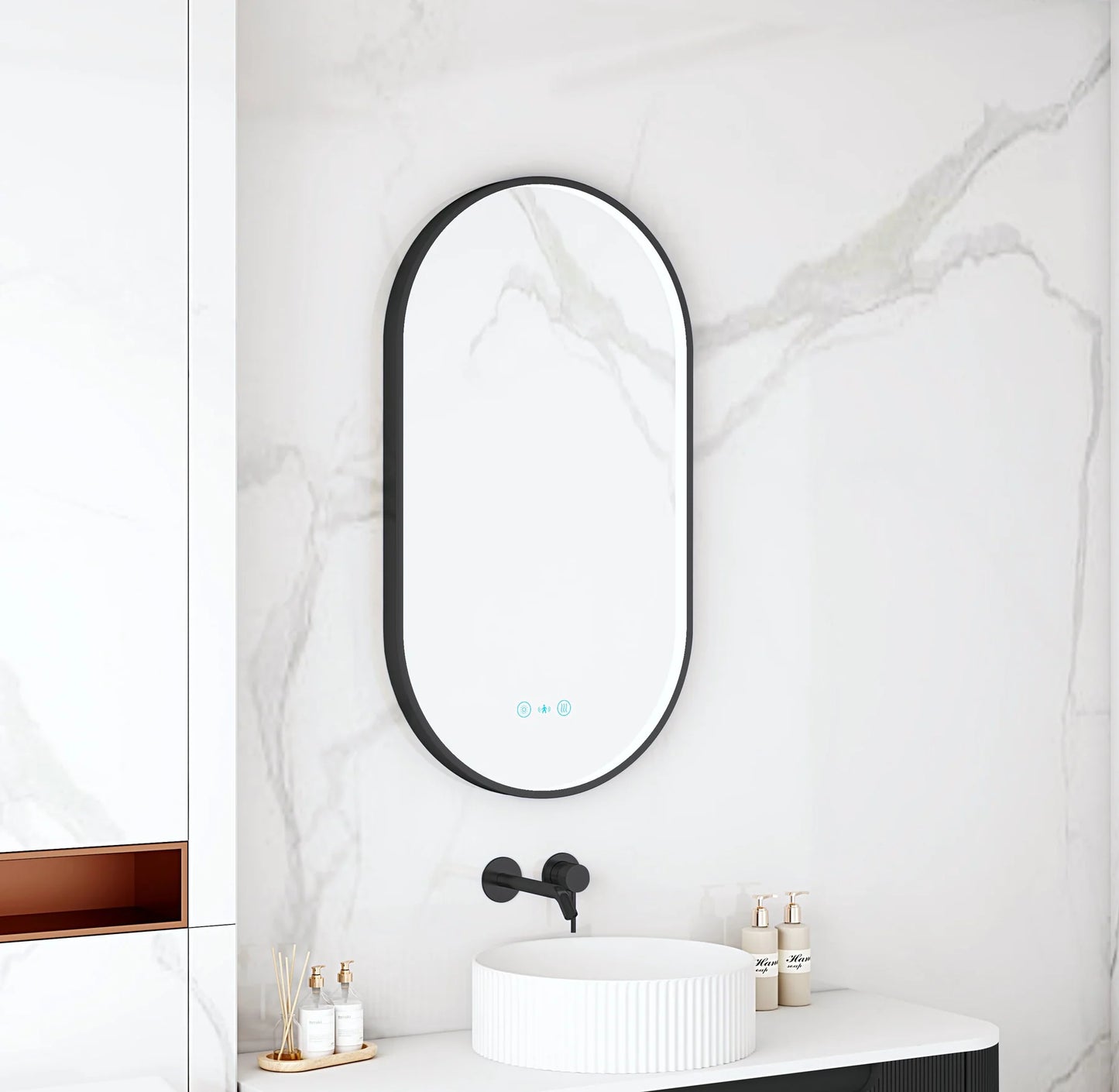 Maia 500×900mm LED Oval Mirror – Matt Black