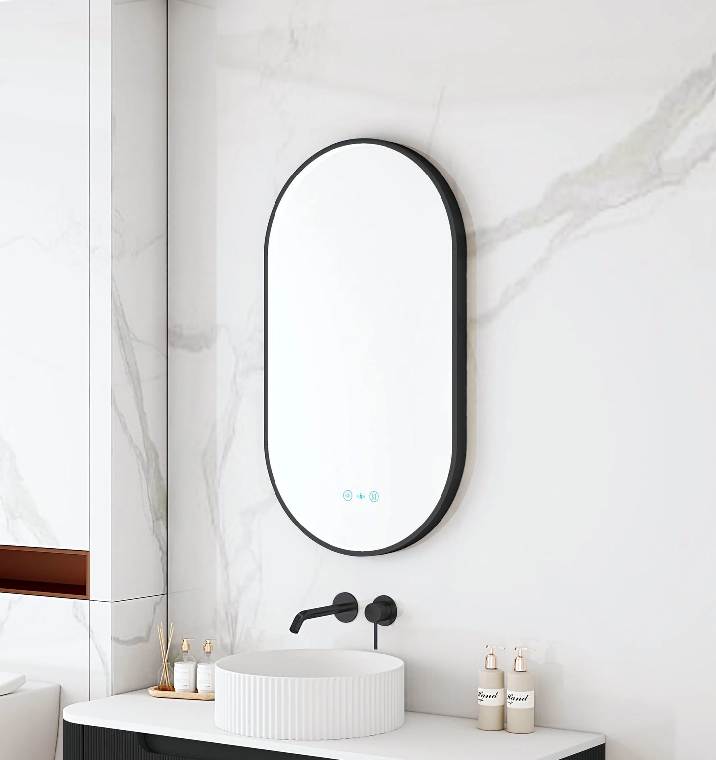 Maia 500×900mm LED Oval Mirror – Matt Black
