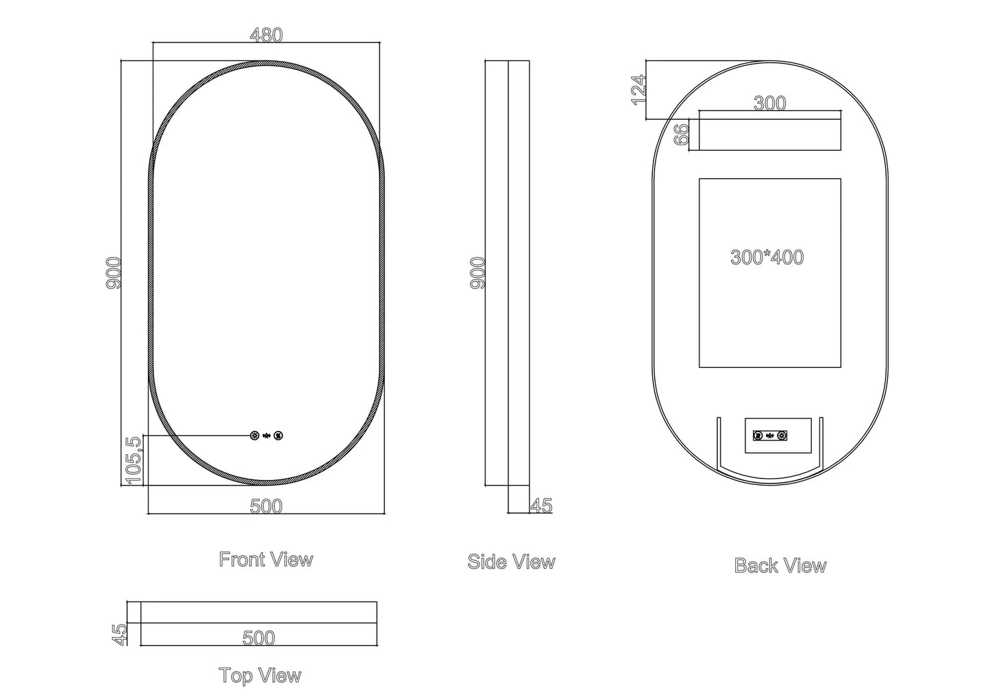 Maia 500×900mm LED Oval Mirror – Matt Black