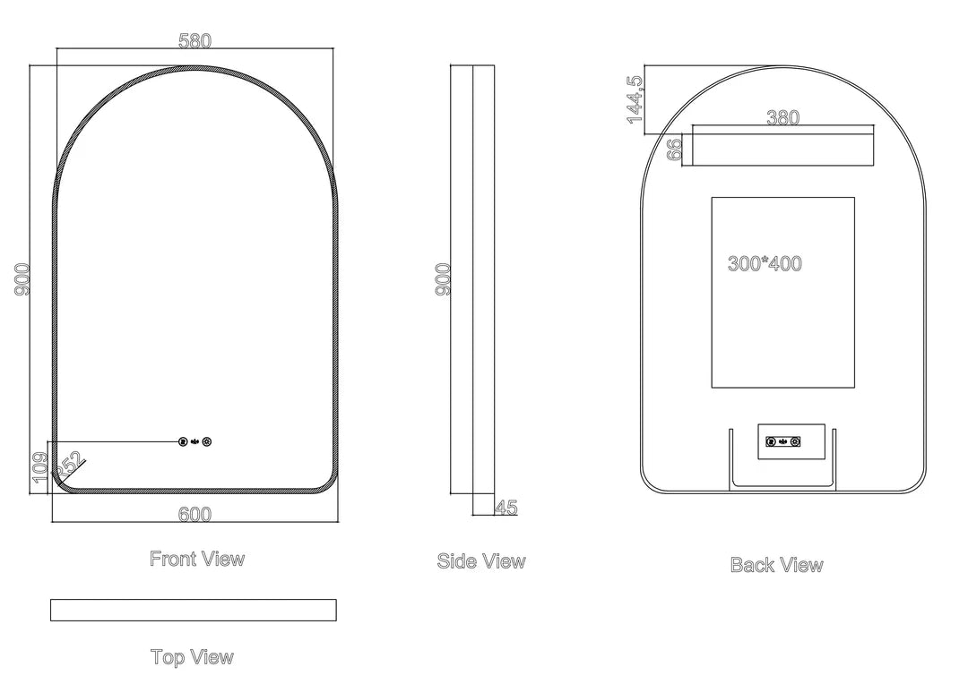 Maia 600×900mm LED Arch Mirror– Matt Black Frame