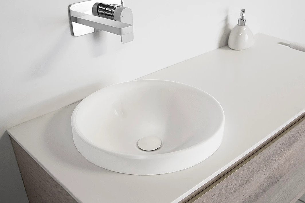 Ovia 400x400x145mm Matte White Semi Inset Round Basin Ceramic No Overf ...