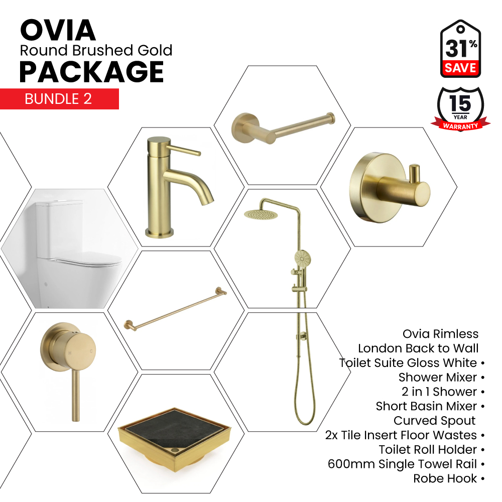 Ovia Round Brushed Gold Bathroom Accessories Package Taps