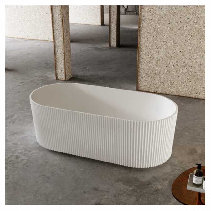 Ovia 1700mm V-Groove Fluted Round Freestanding Bath Matte White - BSD