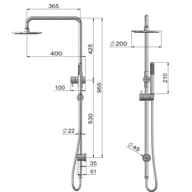 Meir Outdoor 2 in 1 Twin Combination Shower Rail Stainless Steel 316 - BSD