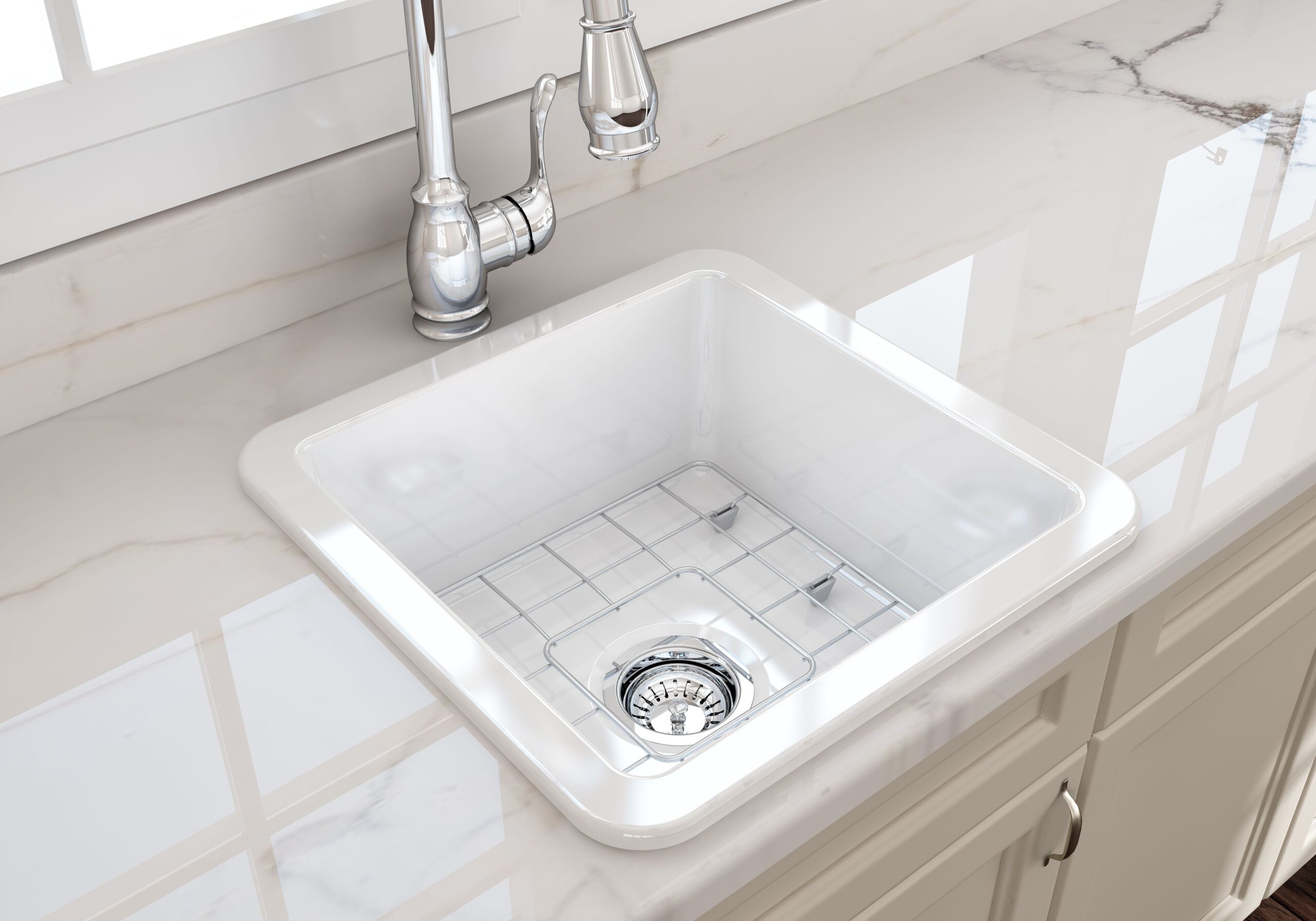 Ovia 483mm Square Undermount Inset Fine Fireclay Butler Sink Single ...