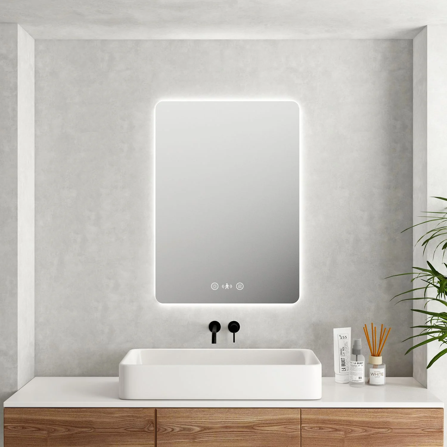 Luna LED Rectangular Mirror 600mm - with Adjustable LED Lighting - BSD