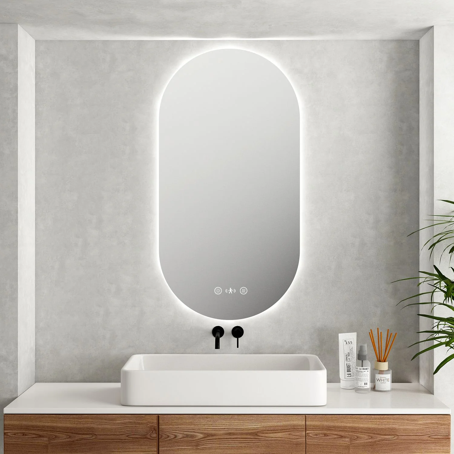 Luna LED Pill Oval Mirror 500 x 900mm - with Adjustable LED Lighting - BSD