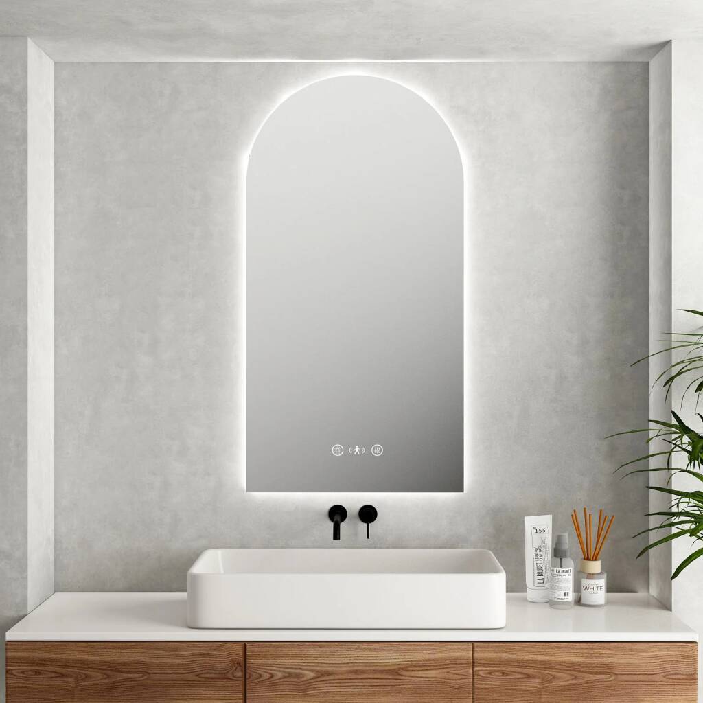 Luna LED Arch Mirror 600 x 900mm - with Adjustable LED Lighting - BSD