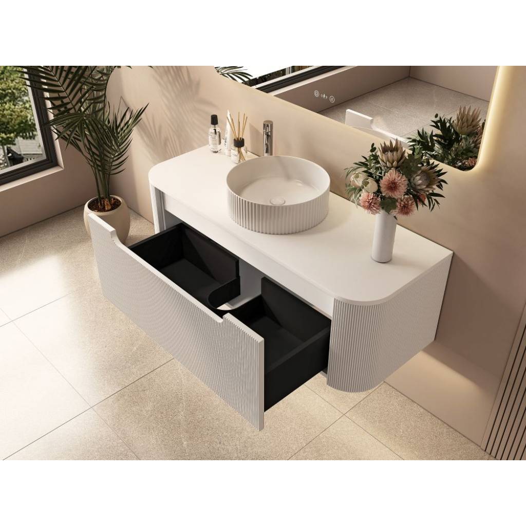 Rome Fluted Groove 1200mm Wall-Hung Cabinet - Matt White - BSD