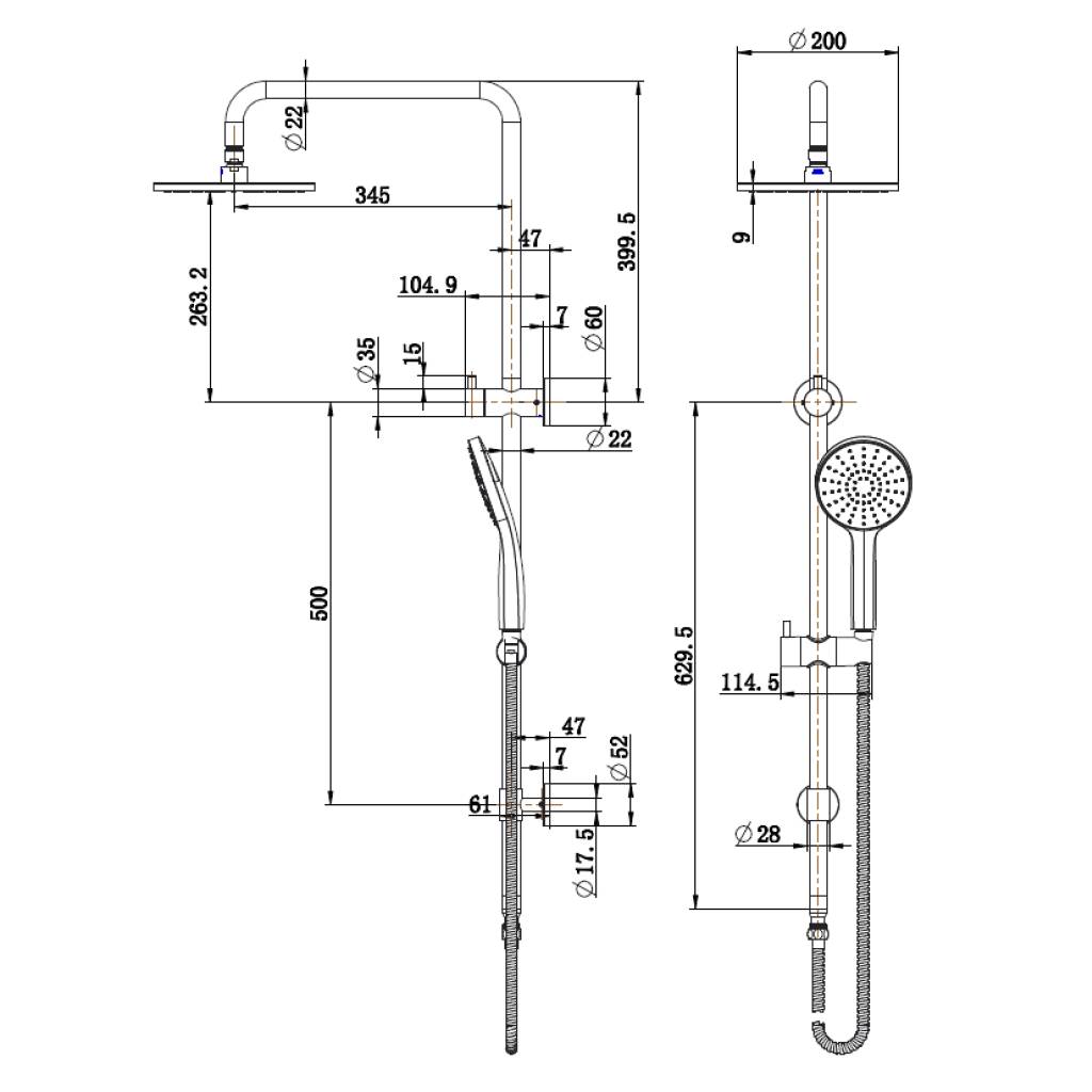Ovia Gun Metal Trade 2 in 1 Twin Rail Shower System - BSD