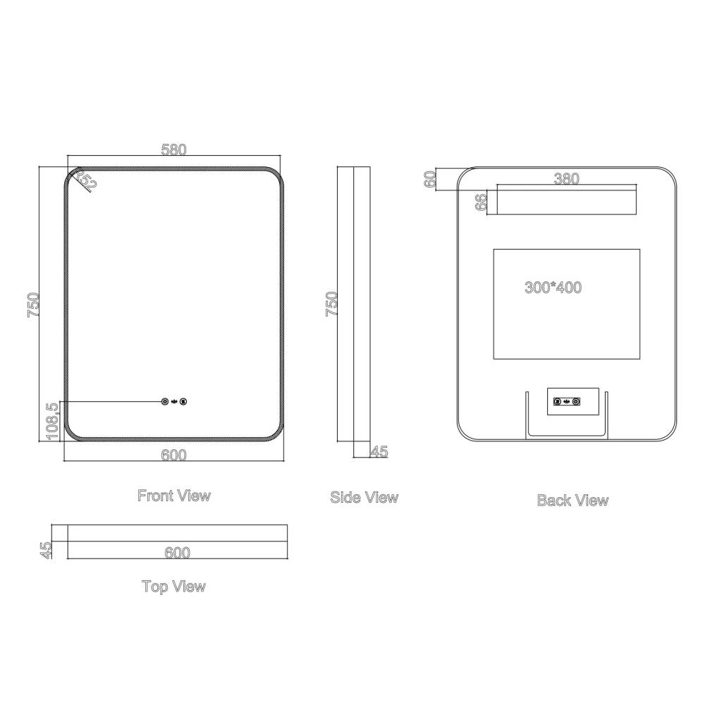 Maia 600×750mm LED Rectangular Mirror – Gun Metal Frame - BSD